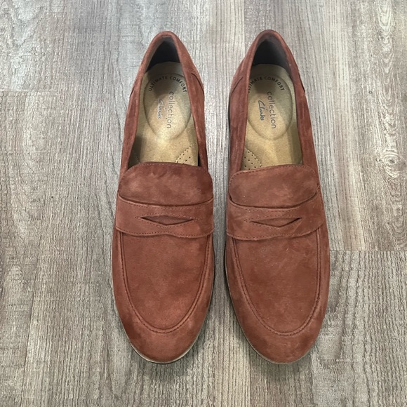 Clarks | Shoes | Clarks Suede Loafers Rust Color Brown Size 85 | Poshmark